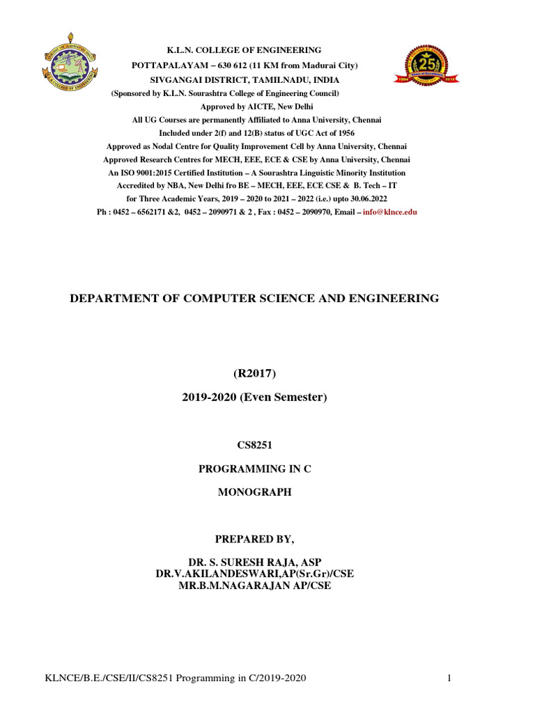 CS8251 C Prog | PDF | Data Type | Pointer (Computer Programming)