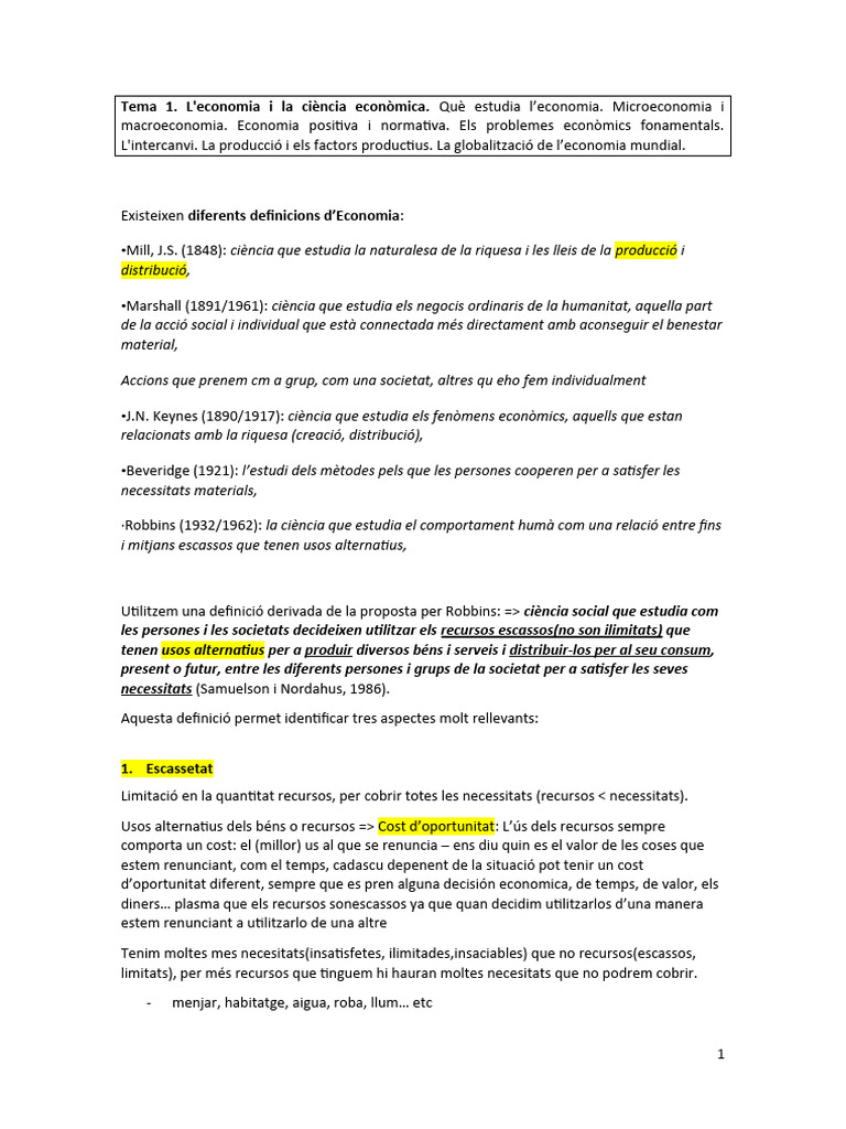Apunts Tema 1 IntroEco - 2023 | PDF
