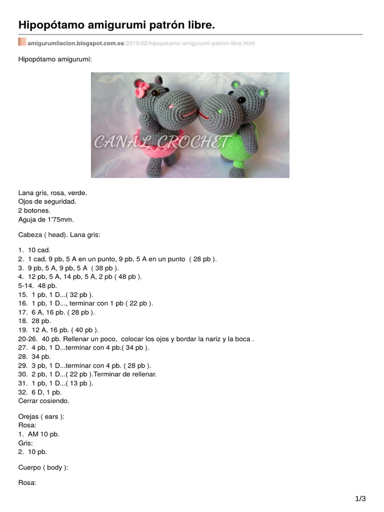 AMIGURUMILACION Hippo | PDF