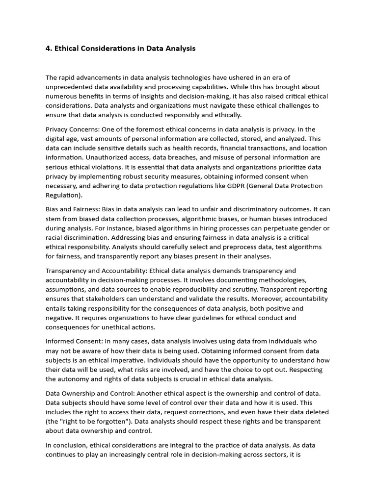 Ethical Considerations in Data Analysis - Essay 4 | PDF | Data Analysis ... Ethical Considerations in Data Analysis - Essay 4 | PDF | Data Analysis ...