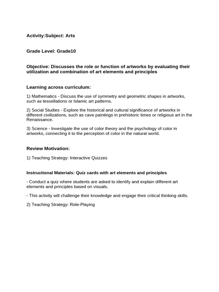 Lesson Plan | PDF | Critical Thinking | Creativity
