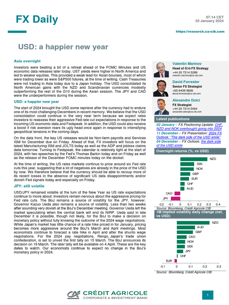 CACIB FX Daily 20240103 | PDF | Securities (Finance) | Valuation (Finance)