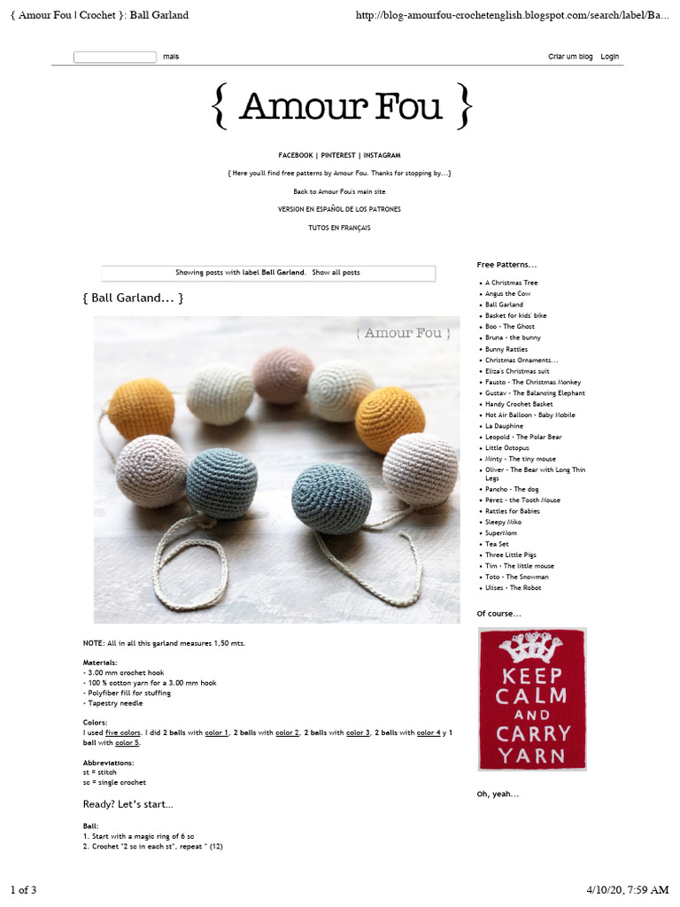 (Amour Fou - Crochet) : Ball Garland | PDF | Crochet | Folk Art