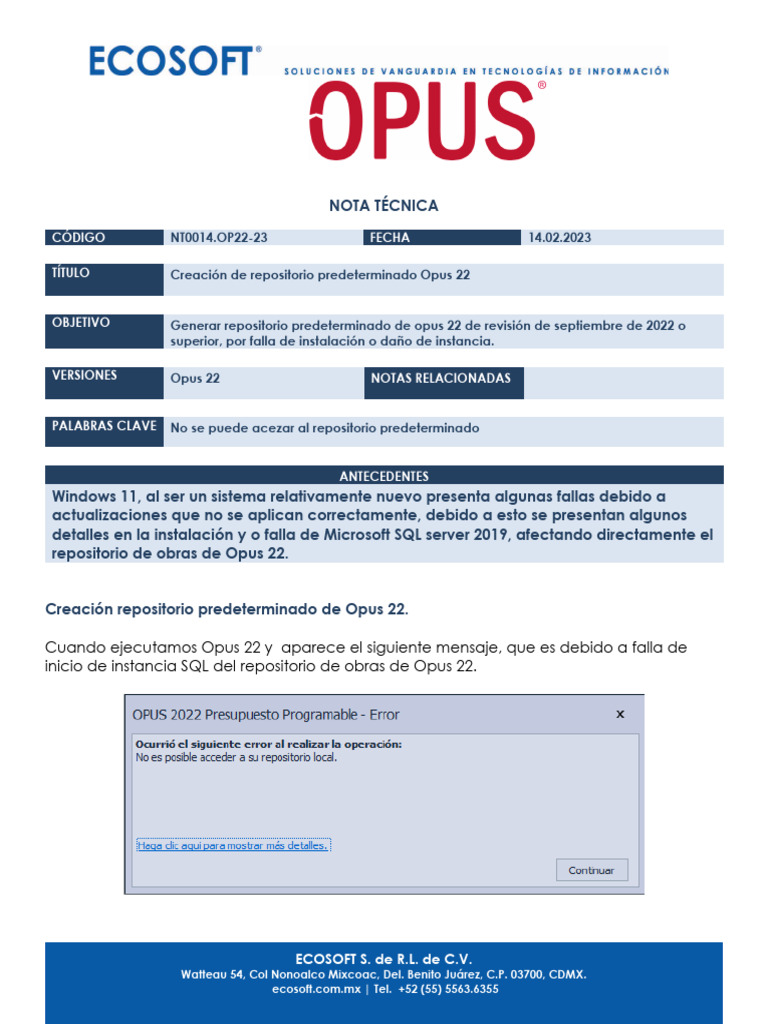 Repositorio Predeterminado Opus 22 | PDF | SQL | Servidor SQL de Microsoft