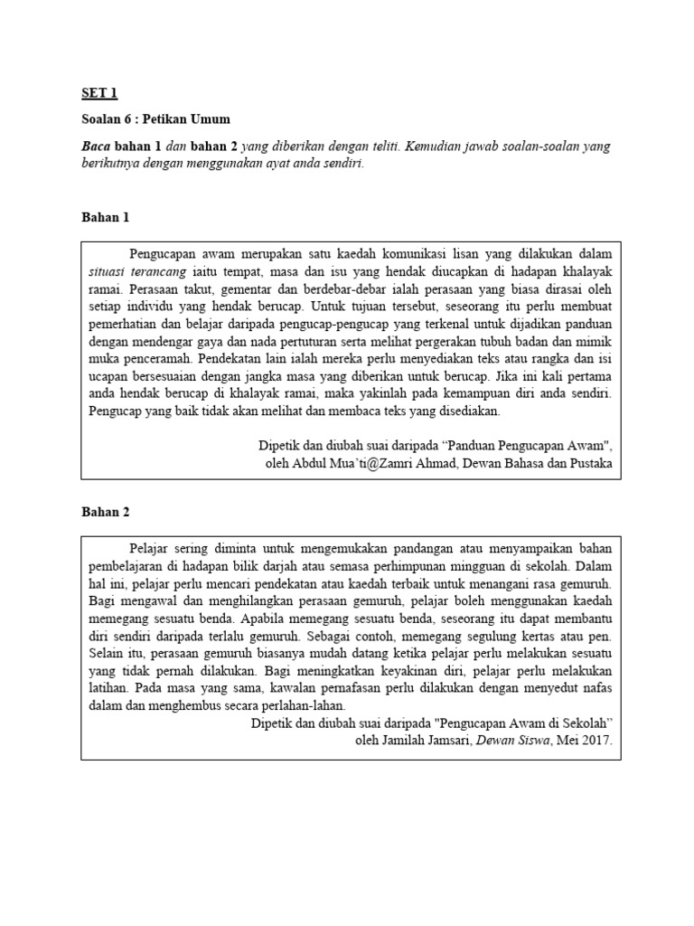 Soalan 6 Petikan Umum - Aras Cemerlang | PDF