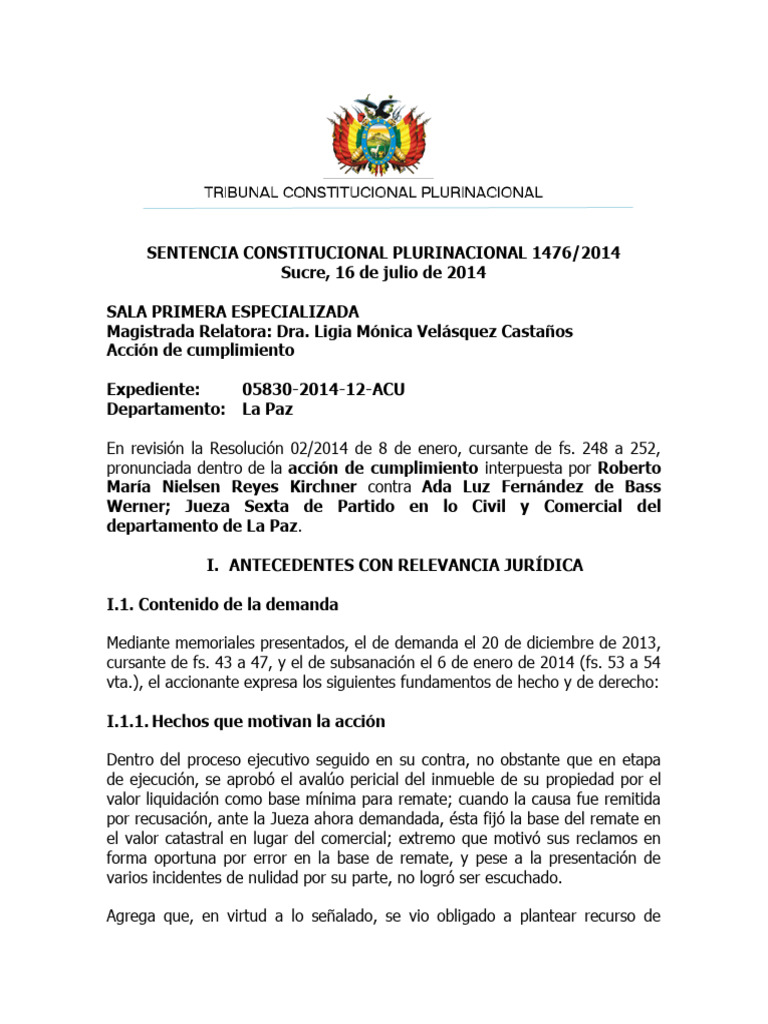 SCP 1476 - 2014 Acción de Cumplimiento | PDF | Constitución | Derecho ...