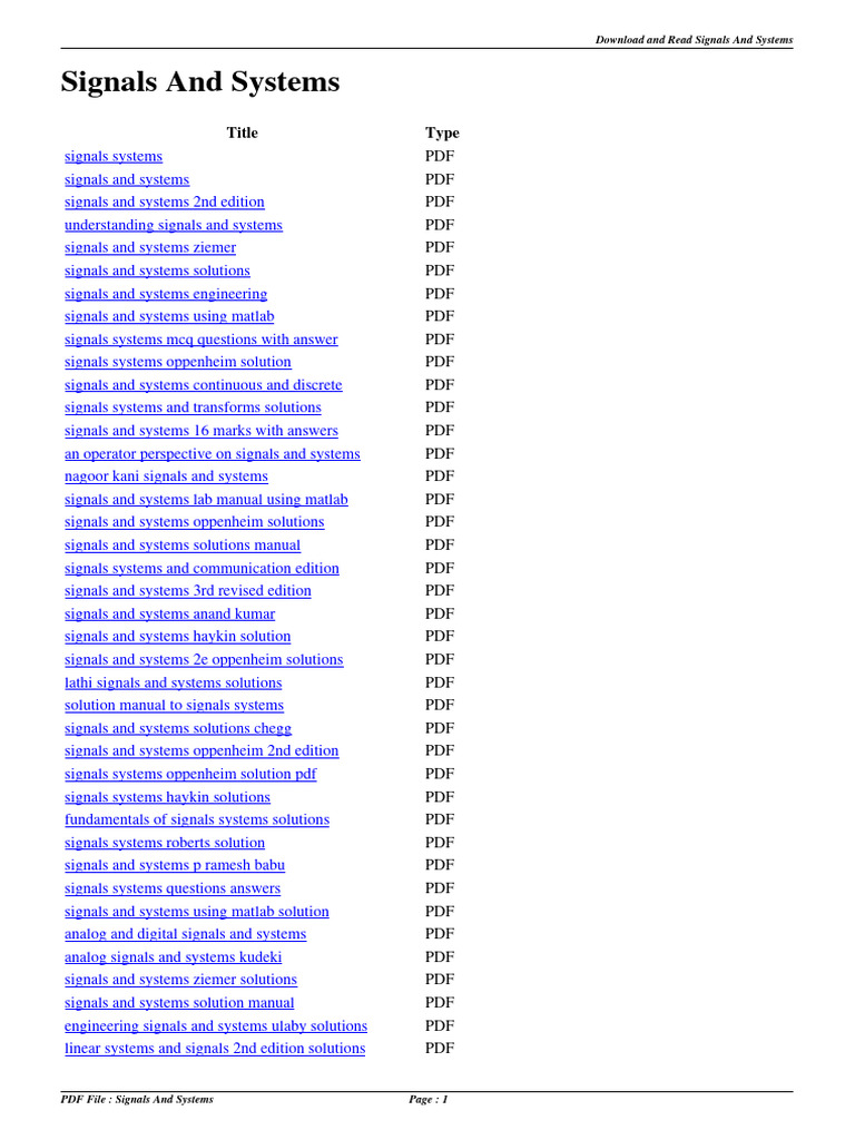 Signals and Systems: Title Type | Download Free PDF | Computer ...