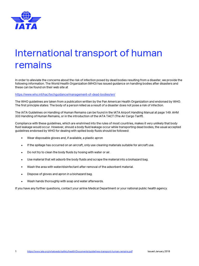 IATA - Guidelines Transport Human Remains | PDF