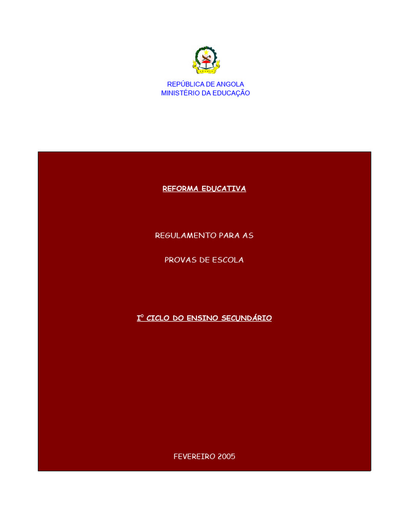 Regulamento das Provas de Escola em Angola | PDF | Escolas | Ensino médio