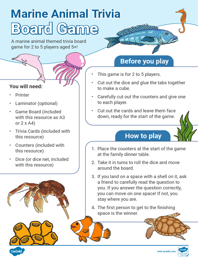 Marine Animals Trivia Board Game | PDF | Dolphin | Pinniped