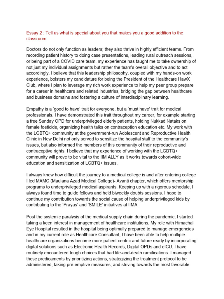 IIM A Contribution Essay - GG | PDF | Health Care | Patient