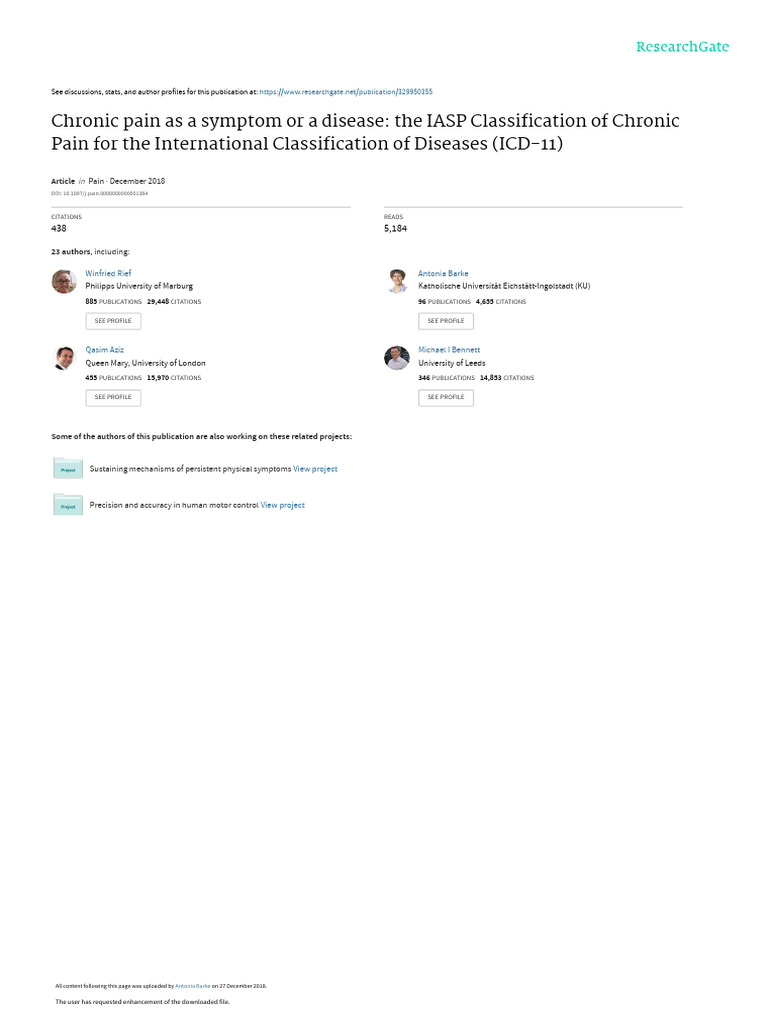 Chronic Pain As A Symptom or A Disease The IASP Classification of ...