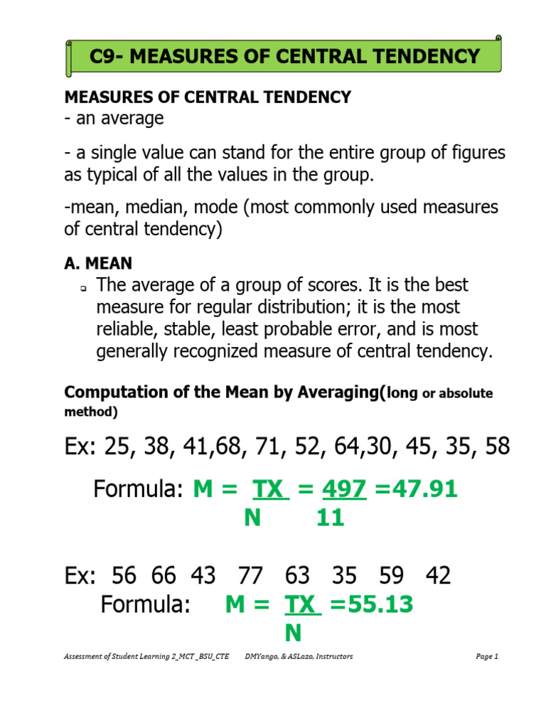 PCK 131 Measures of Central Tendency | PDF | Median | Statistical Theory