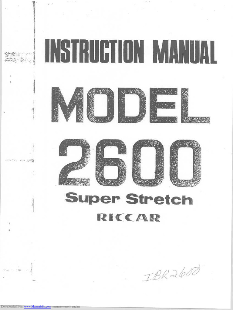 Riccar 2600 Super Stretch Sewing Machine Instruction Manual | PDF