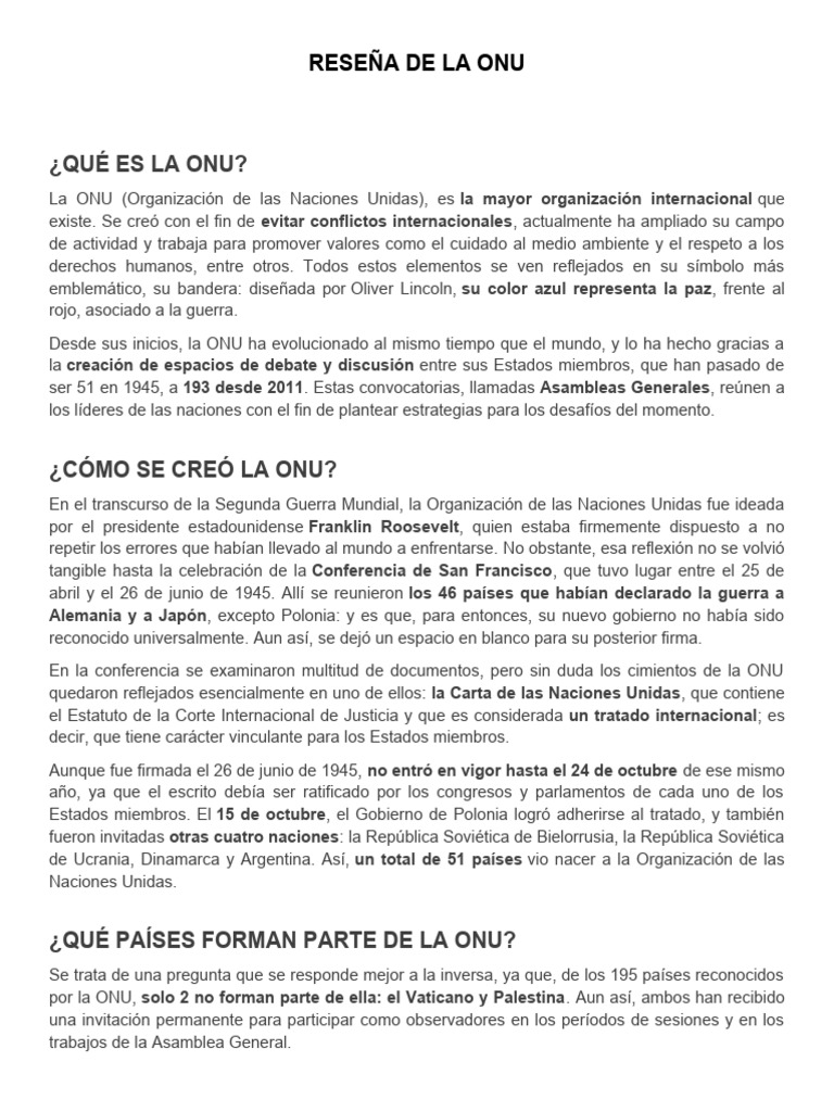 Reseña de La Onu | PDF | Naciones Unidas | Relaciones internacionales