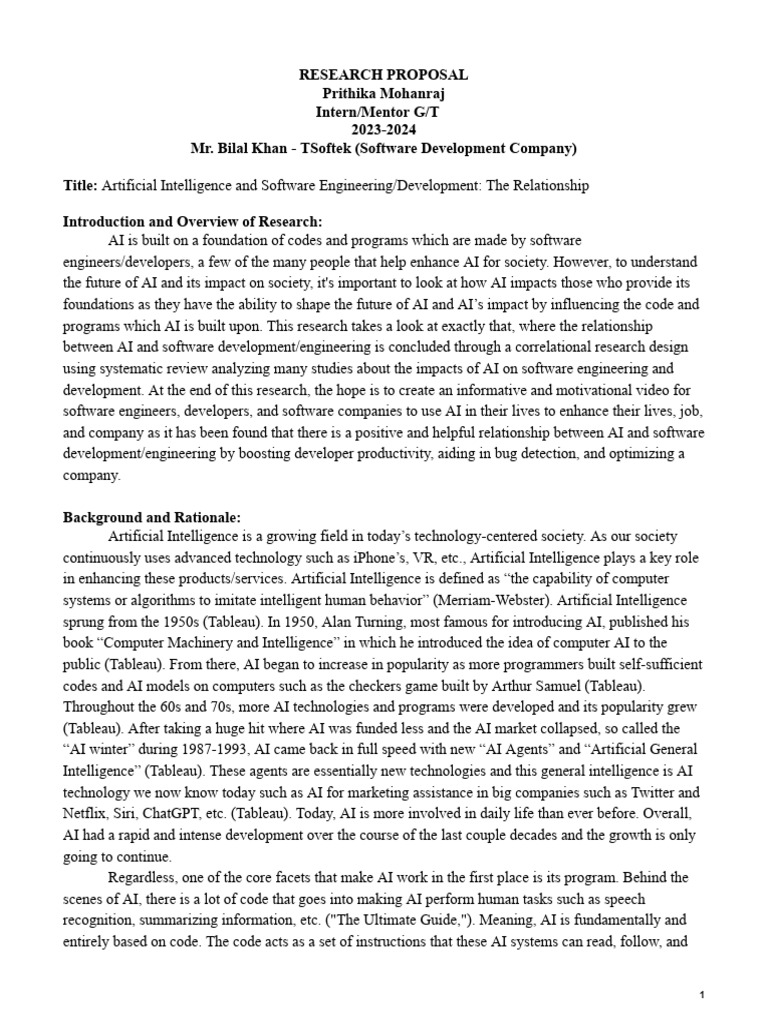 Research Proposal Assignment Mohanraj 2023-2024 | PDF | Artificial Intelligence | Intelligence ...