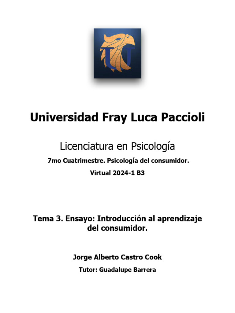 Tema3 Psic ConsumidorEnsayoAprendizaje | PDF | Comportamiento | Consumo (economía)