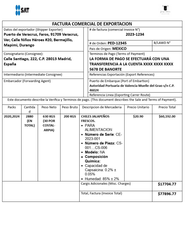 Ejemplo de Factura Comercial de Exportación | PDF | Exportaciones