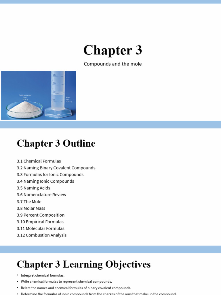 Compounds & Mole: Formulas, Naming, Moles | PDF | Chemical Compounds | Ion