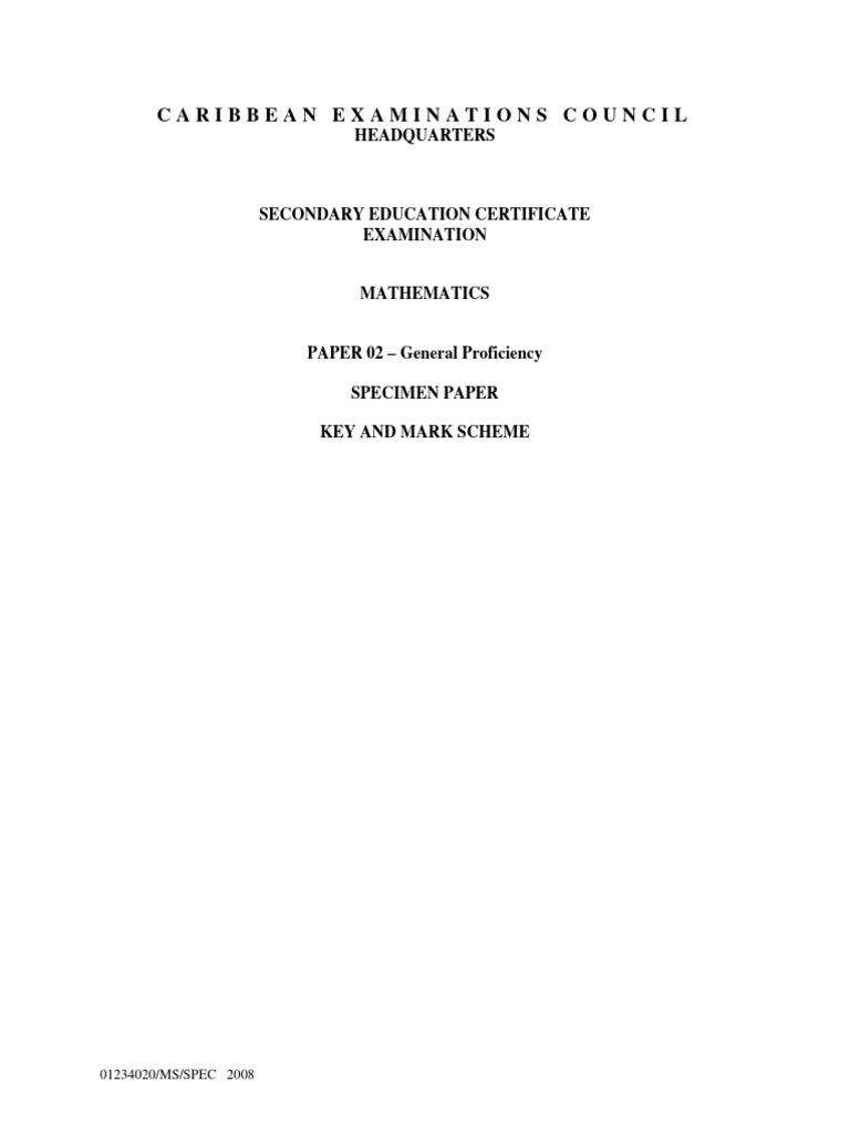 CSEC Mathematics Specimen 2008 P2 Solutions | PDF | Mathematics | Geometry