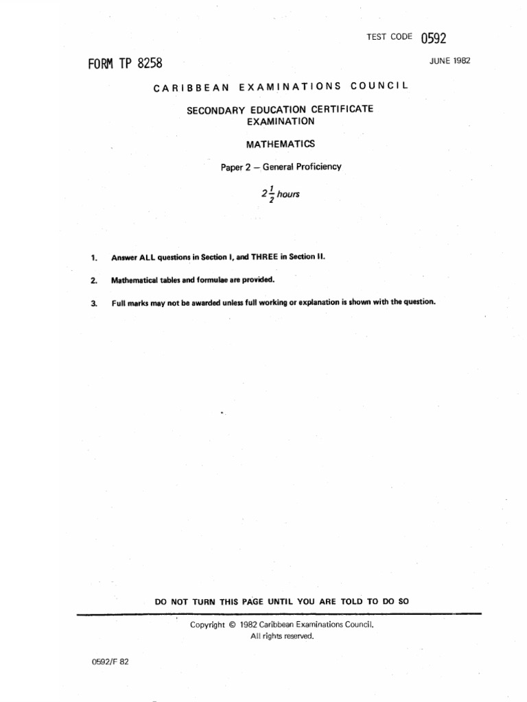 CSEC Mathematics June 1982 P2 | PDF | Mode (Statistics) | Mathematics