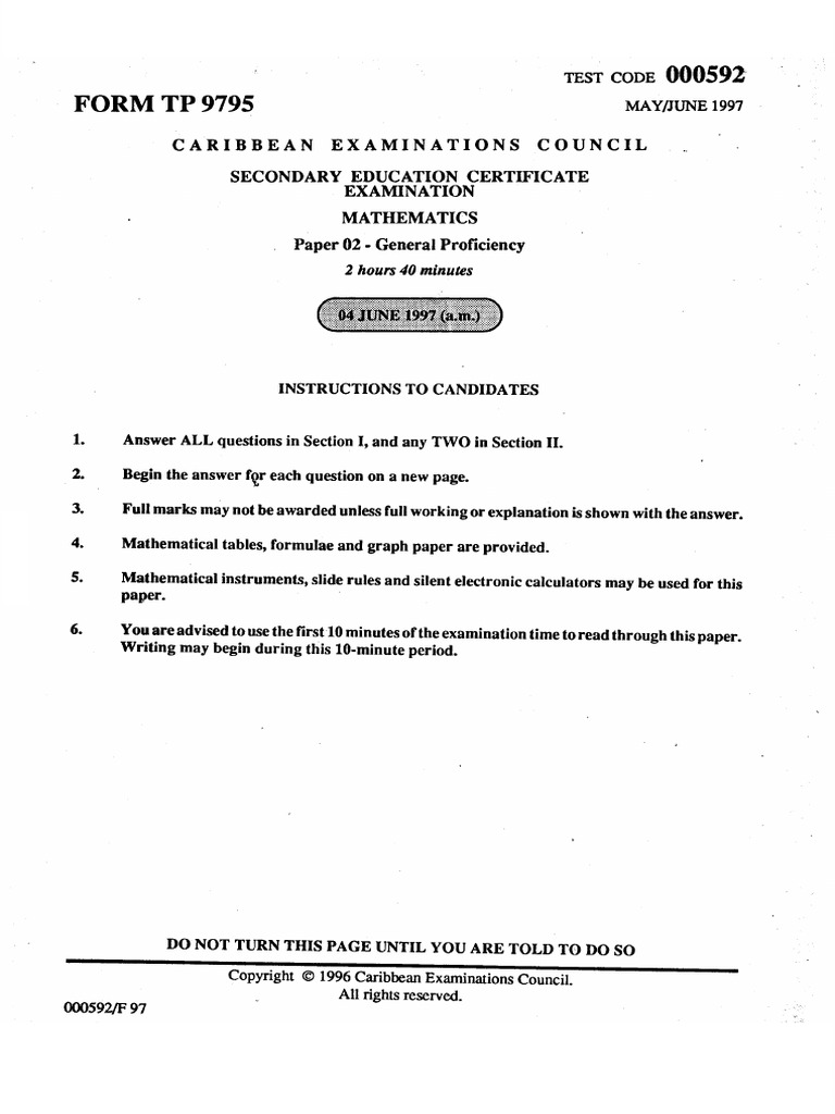 CSEC Mathematics June 1997 P2 | PDF | Mathematics
