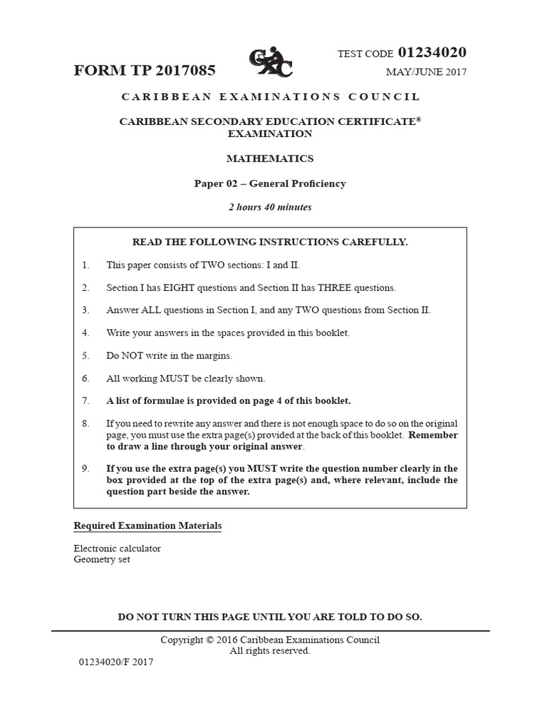 CSEC Mathematics June 2017 P2 31pgs | PDF | Geometry | Metrology