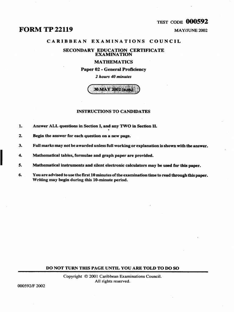CSEC Mathematics June 2002 P2 | PDF | Mathematics