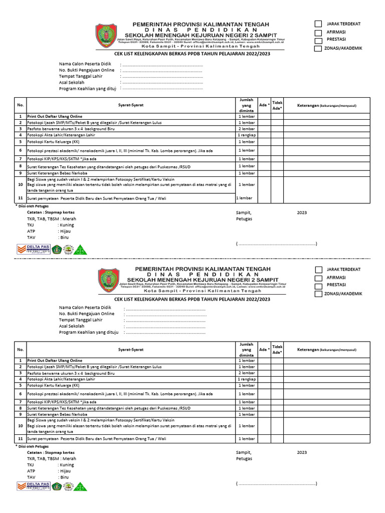 Ceklis Kelengkapan Berkas PPDB Online 2022 2023 | PDF