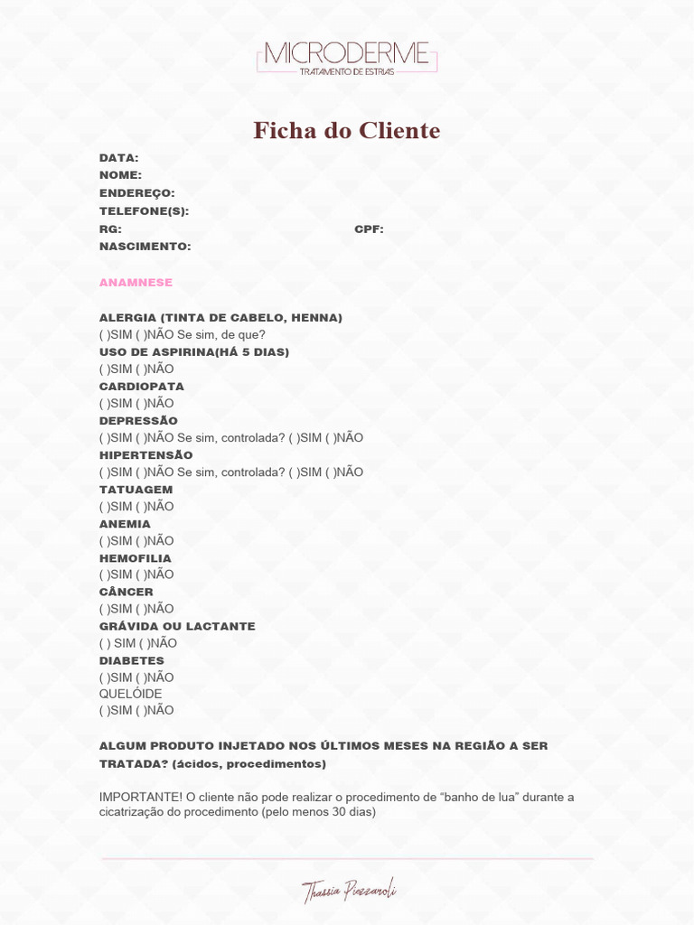 Ficha Do Cliente Microderme PRONTA | PDF