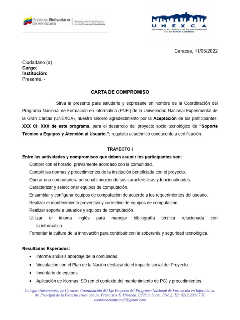 Carta de Compromiso Lista (1) (1) | PDF | Programa de computadora ...