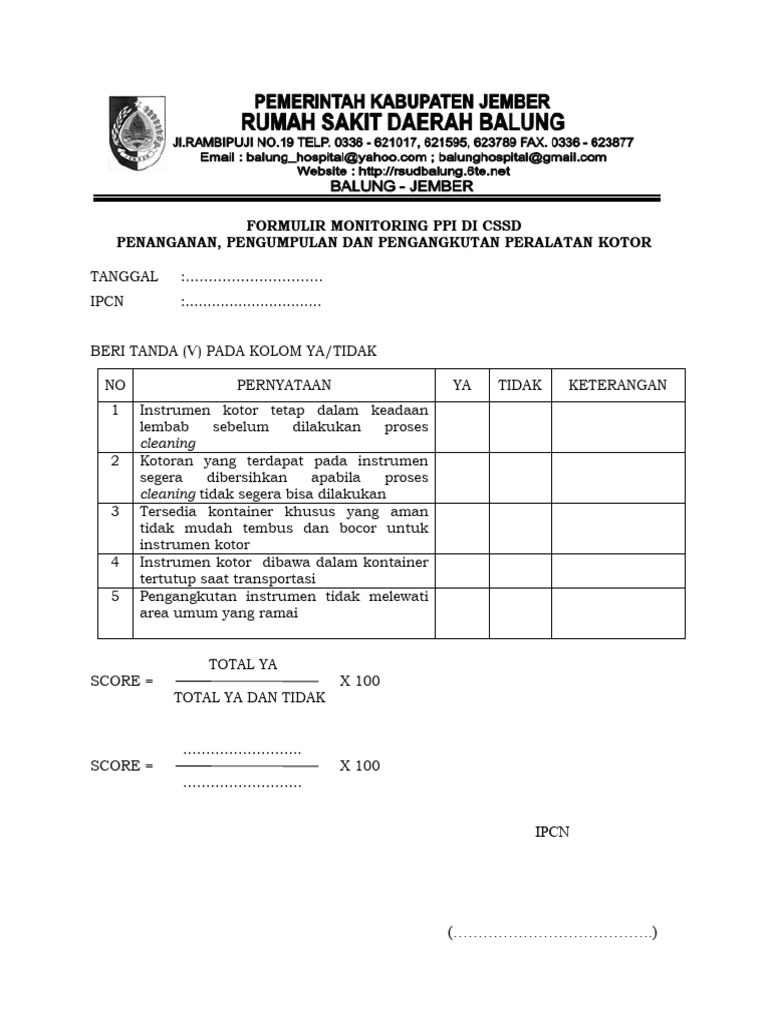 Formulir Monitoring CSSD | PDF | Teknologi & Rekayasa
