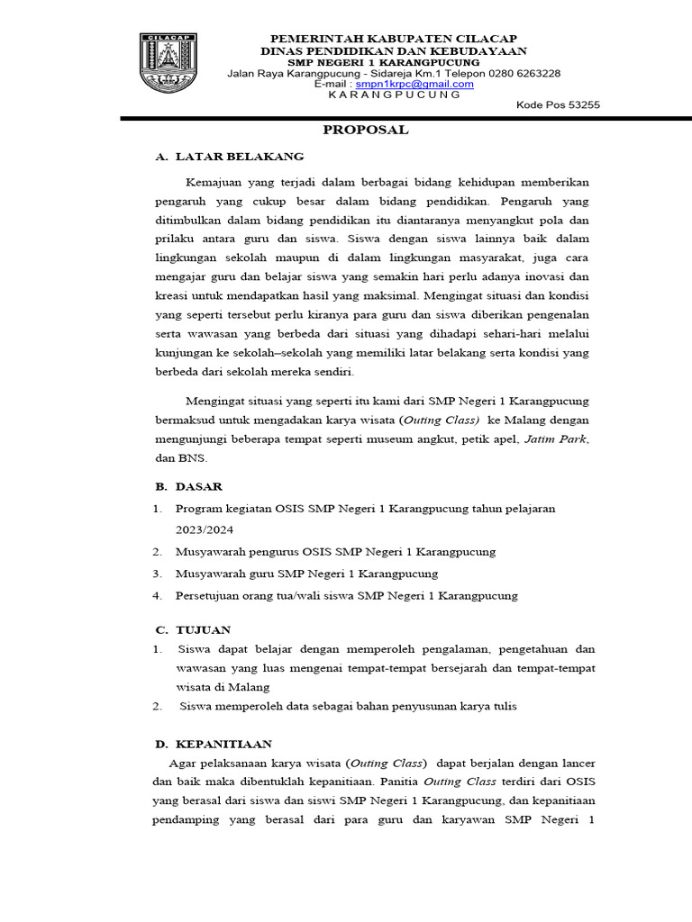 Proposal Outing Class 20232024 Fix | PDF