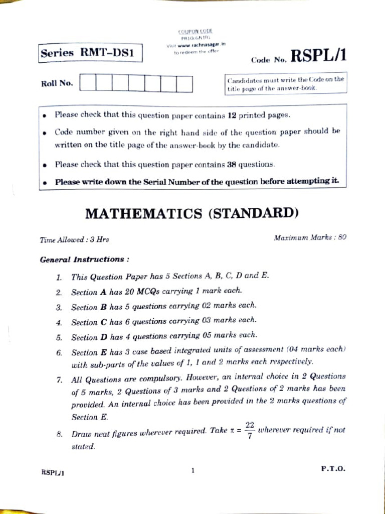 RSPL 01 - Class 10 (STND) | PDF | Quadratic Equation | Circle