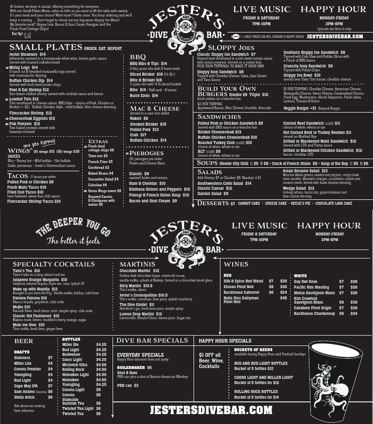 Jesters Dive Bar Menu Final 9-15-22 | PDF | Hamburgers | Salad