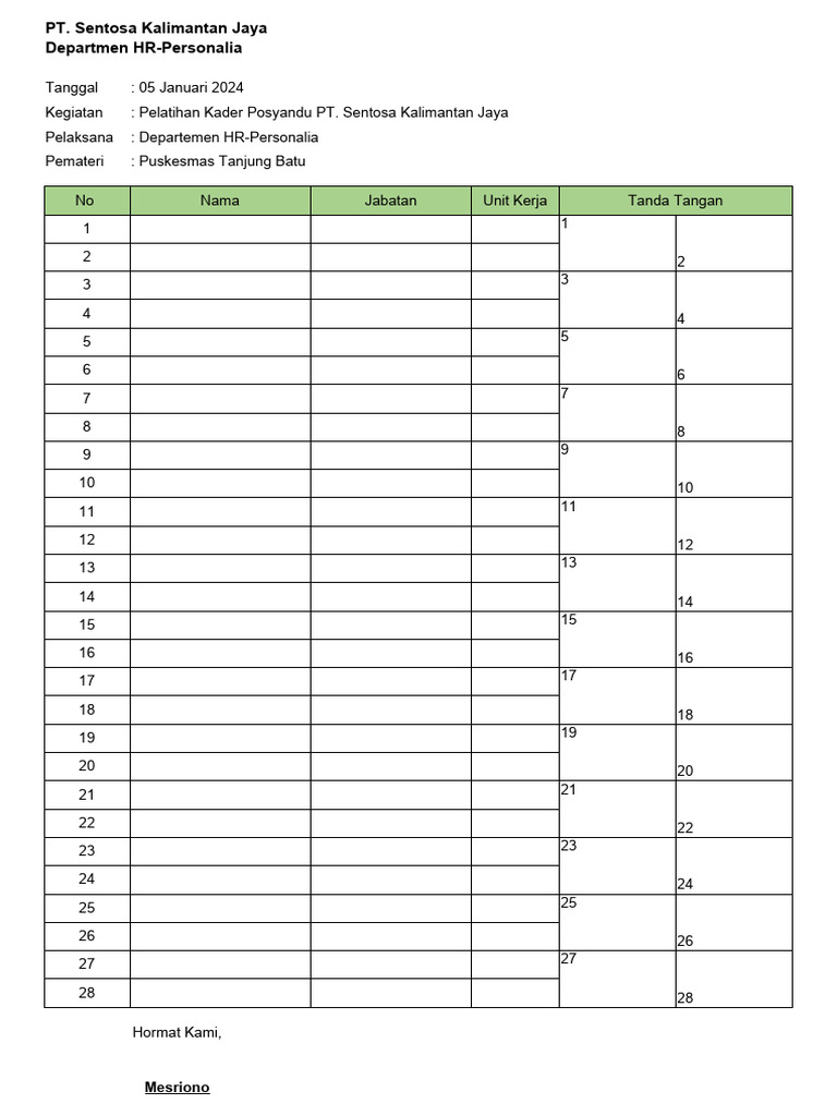 Diagram Tabel Pelatihan Kader Posyandu PT. SKJ | PDF