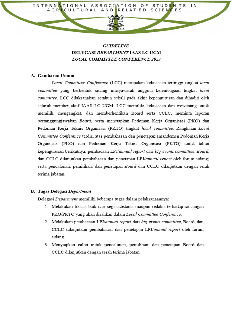 Panduan Delegasi LCC IAAS LC UGM 2023 | PDF