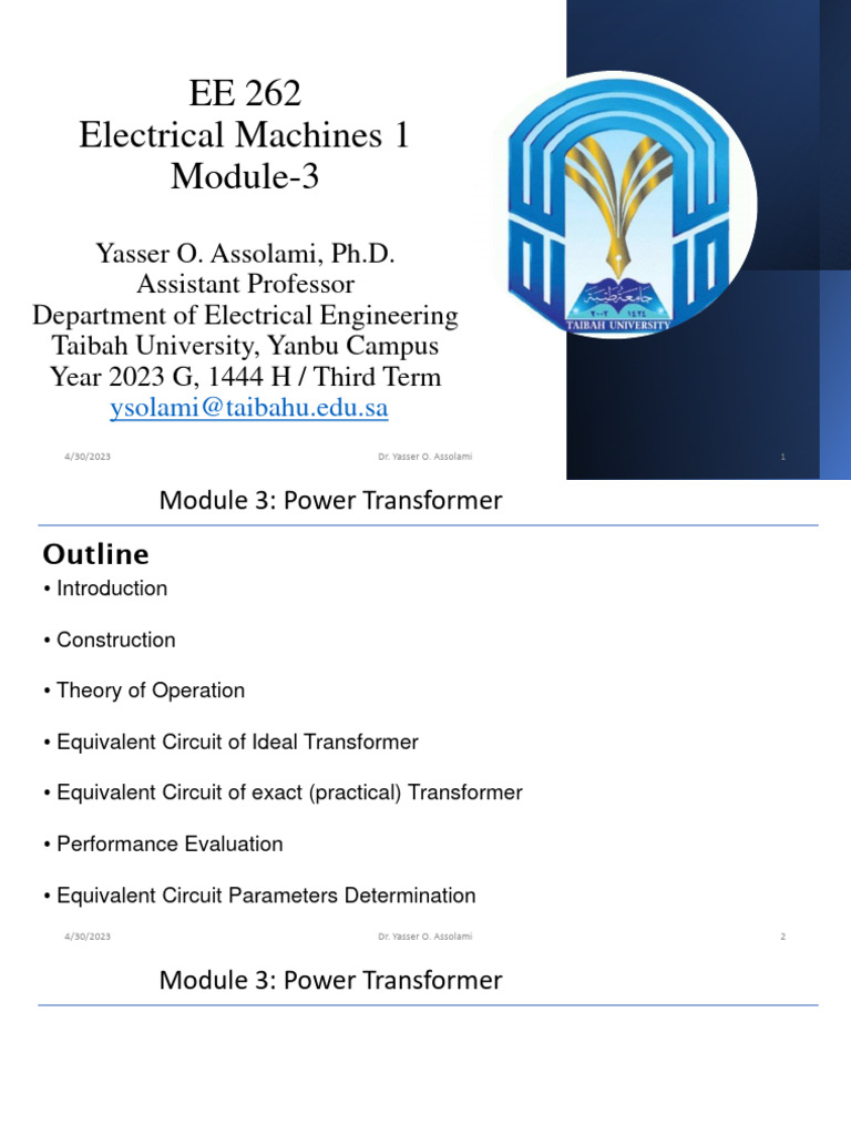 Module-3 - EE 262 | PDF | Transformer | Inductor