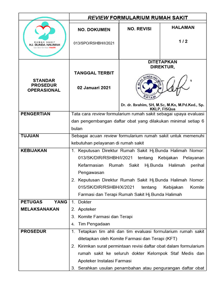 Spo Review Formularium Rumah Sakit Pdf