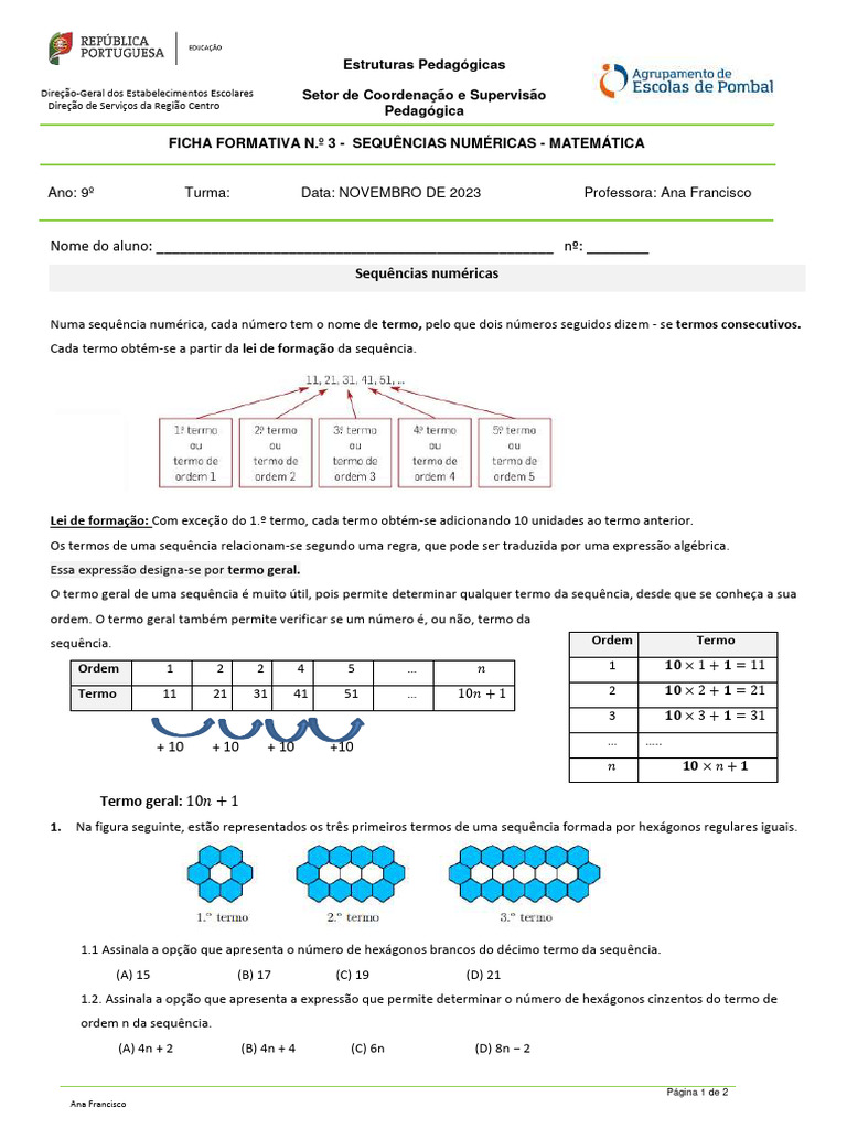 Ficha Formativa N. 3 - Sequencias | PDF | Sequência | Triângulo
