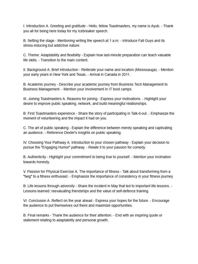 toastmasters speech outline | PDF