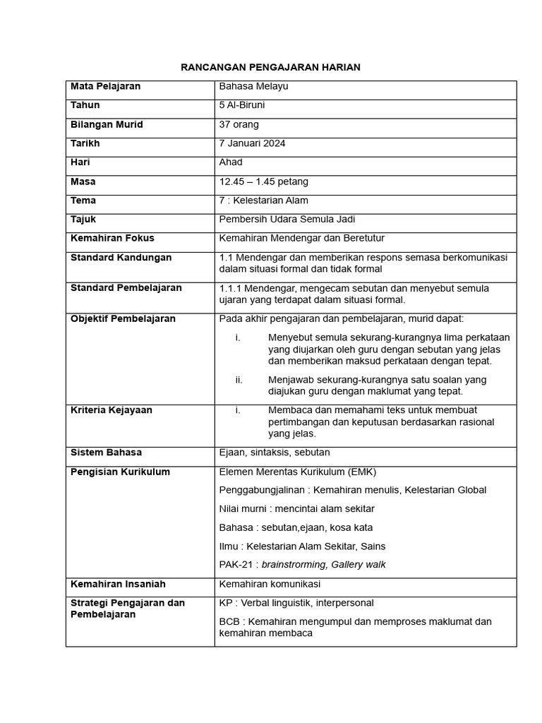 RPH BM Tahun 5 | PDF