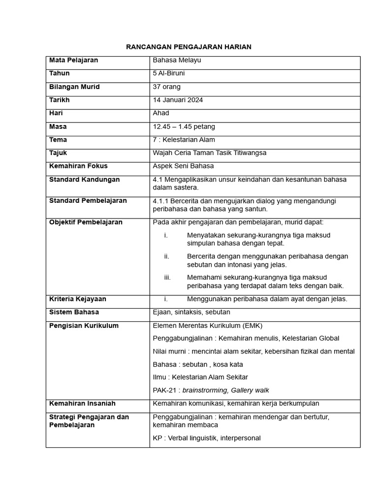 RPH BM Tahun 5 | PDF
