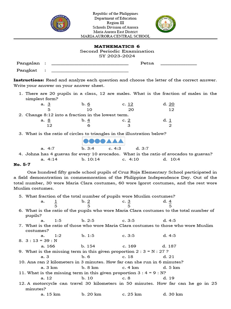 Exam Math 2nd Quarter | PDF | Division (Mathematics) | Multiplication