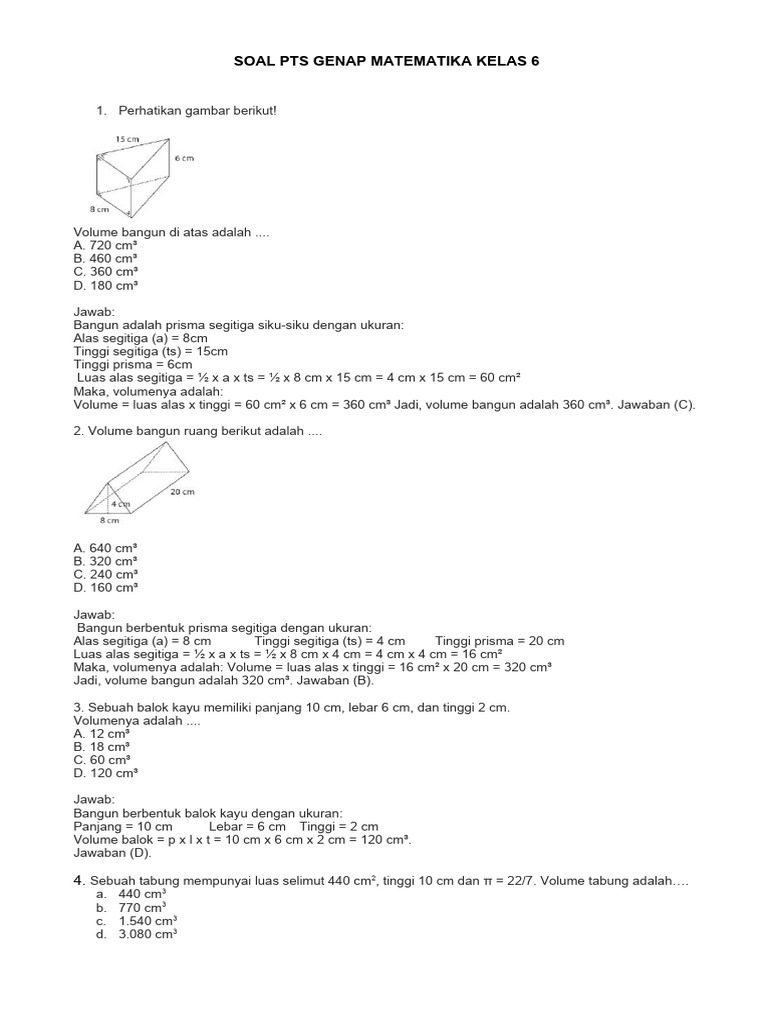 Soal PTS Genap Matematika Kelas 6 | PDF