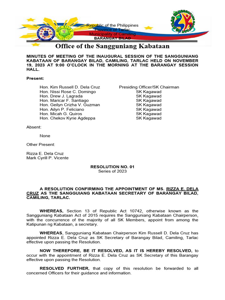 SK Resolution 2023 | PDF | Youth | Youth Organizations