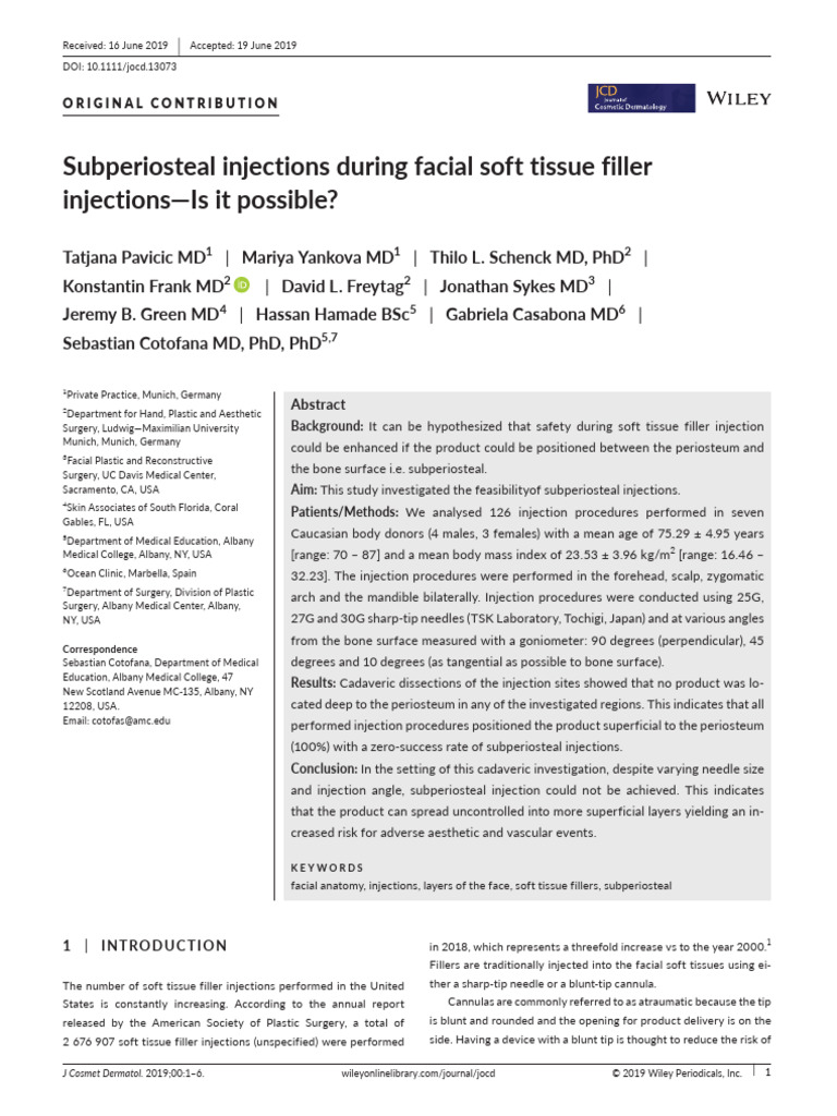 2019 Subperiosteal Injections During Facial Soft Tissue Filler | PDF ...