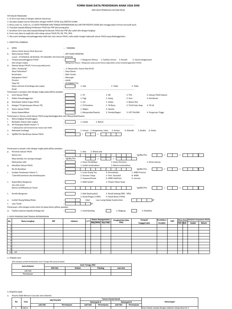 Instrumen Profil Paud 2024 | PDF