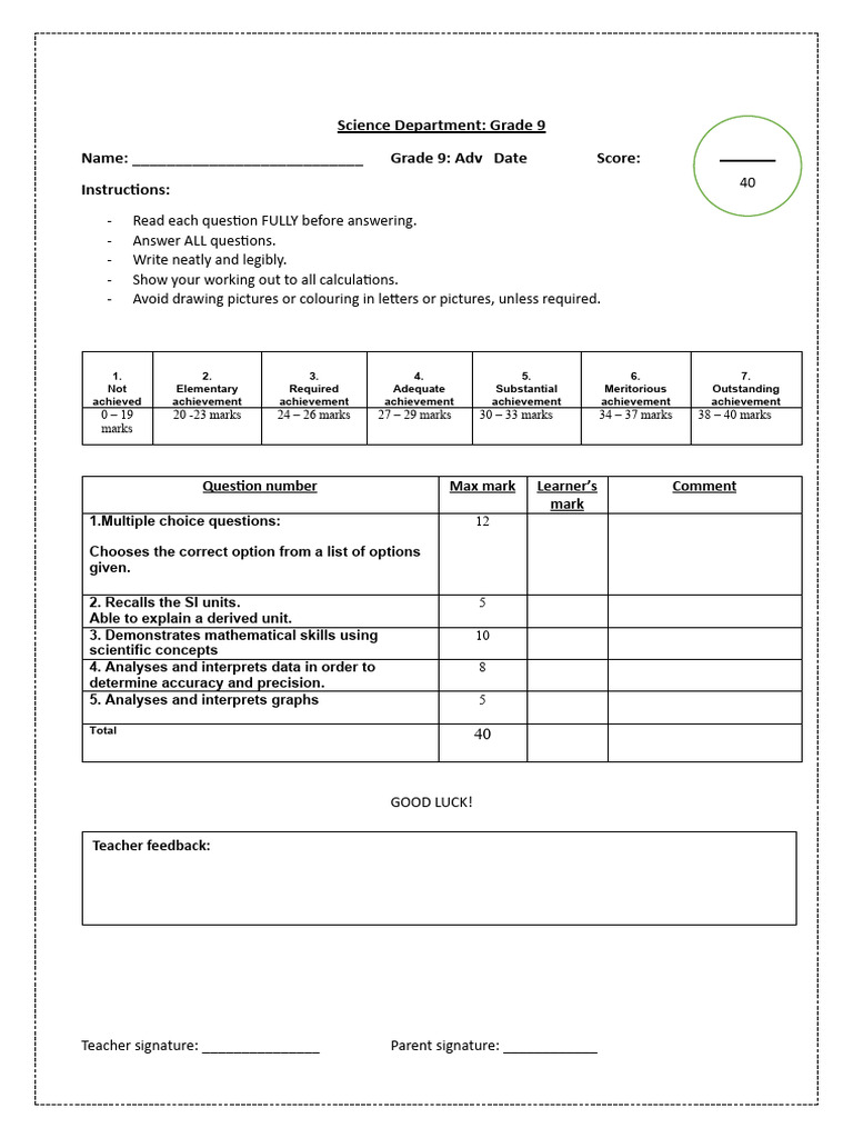 Physics Test 1 Retake T1 Grade 9 | PDF | Accuracy And Precision | Density