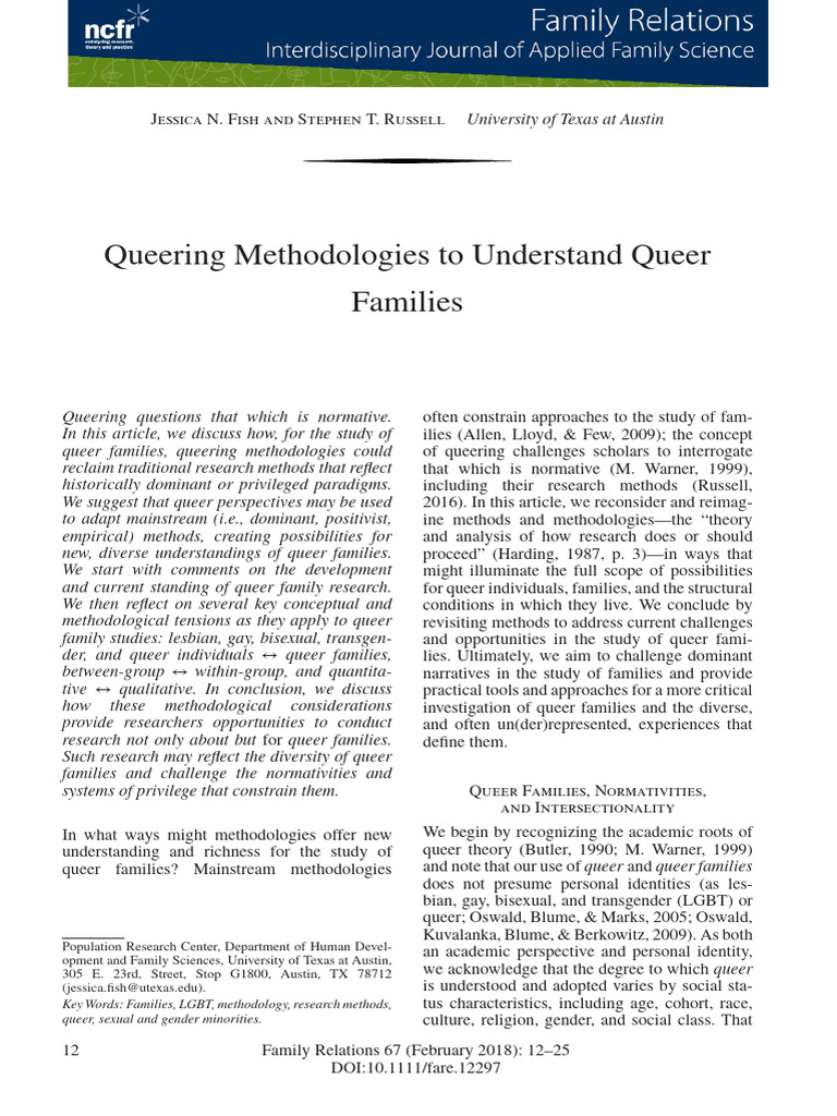 Queering Methodologies To Understand Queer Families. | PDF | Intersectionality | Methodology